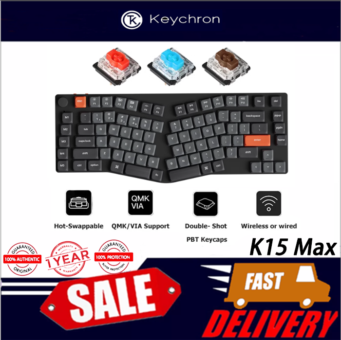 Keychron K15 MAX tiga mod Alice Bluetooth suis rendah mekanikal Keyboard 2.4G ergonomik Flat ...