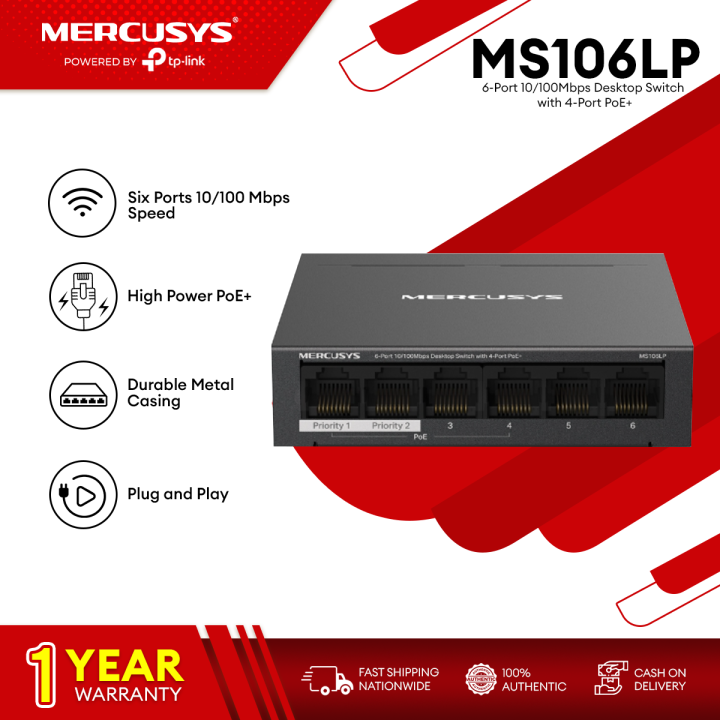 Mercusys MS106LP 6-Port 10/100Mbps Desktop Switch 4-Port PoE+ Extend ...