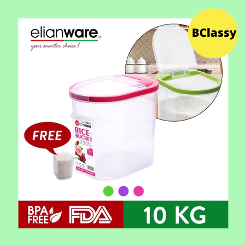 Elianware Plastic Rice Bucket Dispenser Storage Rice Container Box ...