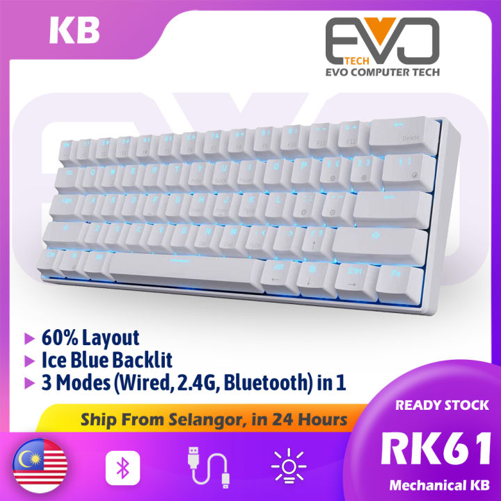 EVO TECH RK61 Mechanical Keyboard Wired Bluetooth Dual Mode 60% Blue ...