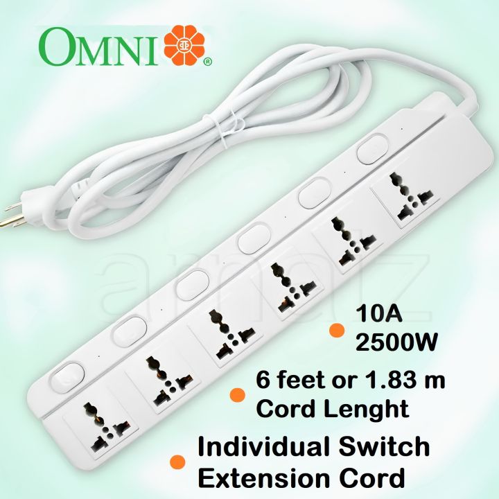 Omni Extension Cord Individual Switch Universal Outlet Power Strip 4 5 ...