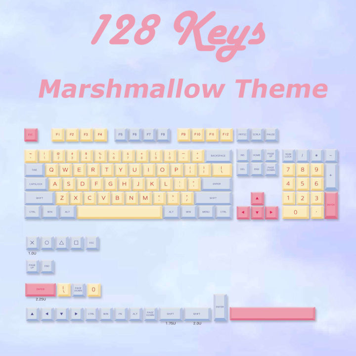 128 Keys Marshmallow Theme XDA Profile PBT Keycaps For 61/63/64/68/75 ...