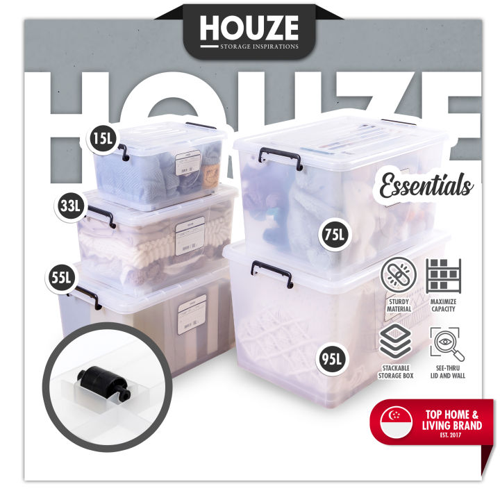 [Buy 4, Free 3][HOUZE] 'ESSENTIALS' Storage Box With Wheels 5 Sizes 15L ...