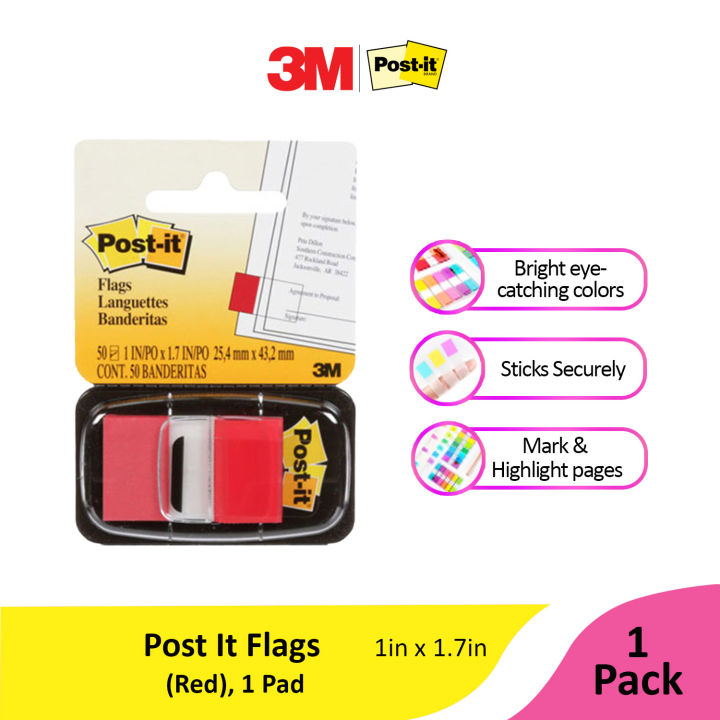 3M Post-It Flags, 1X1.7IN, 50FL/PD, 36/CV 680-1 Red [MP6801] | Lazada PH