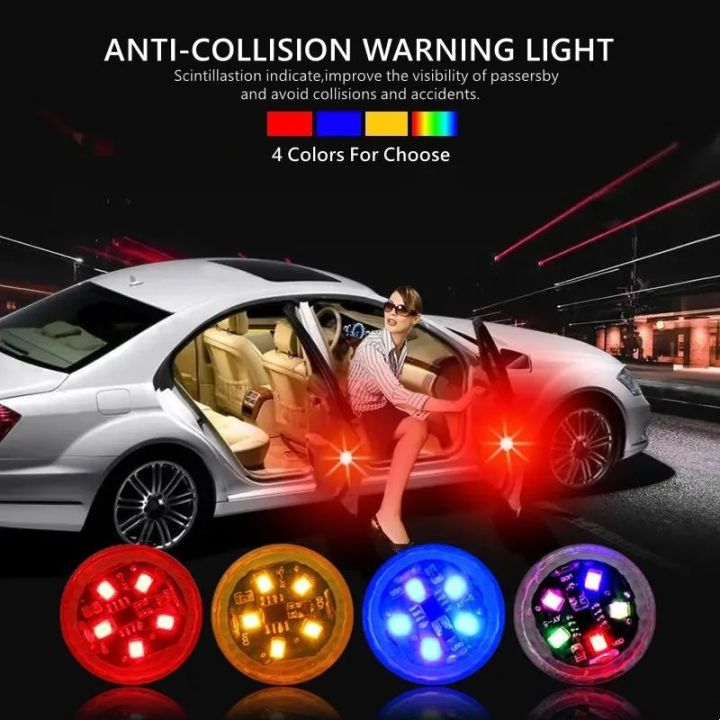 2/4Pcs 5 LED Car Door Opening Warning Light Wireless Magnetic Induction ...