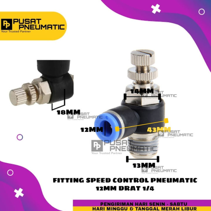 SL 12-02 Nepel Angin Fitting Pneumatic Speed Control Flow Control Elbow ...