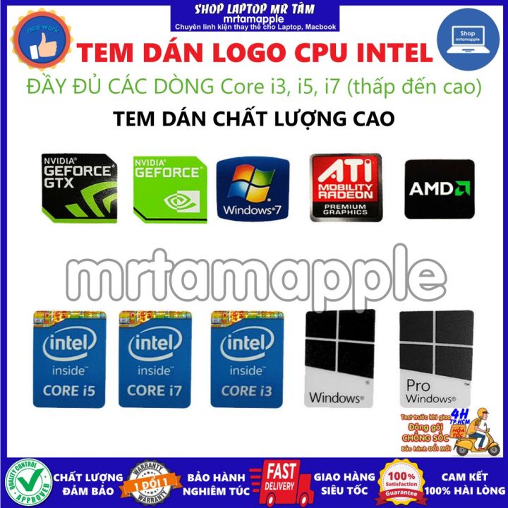 TEM DÁN STICKER LOGO INTEL CORE I3 I5 I7 I9 GEN2 GEN 3 GEN 4 GEN5 GEN 6 ...