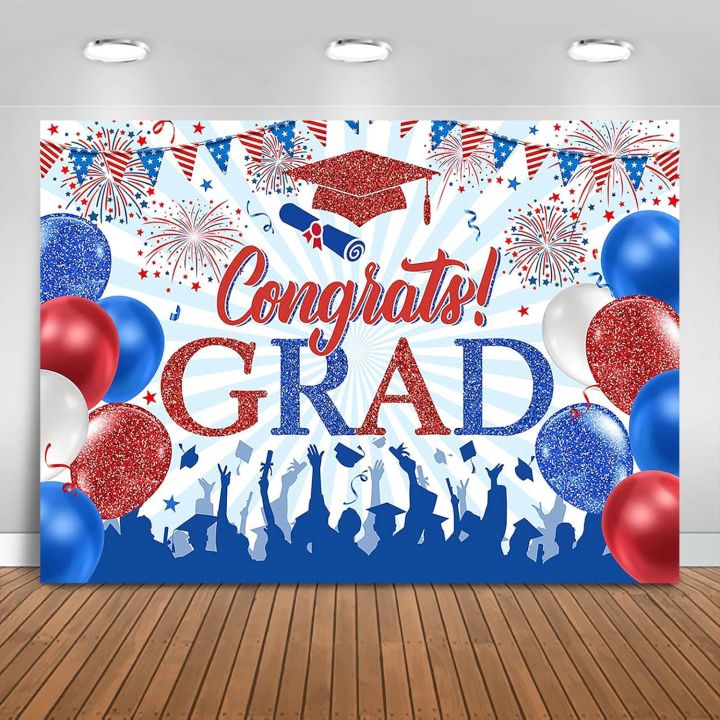 Red and Blue Congrats Grad Photography Backdrop Class of 2025 ...