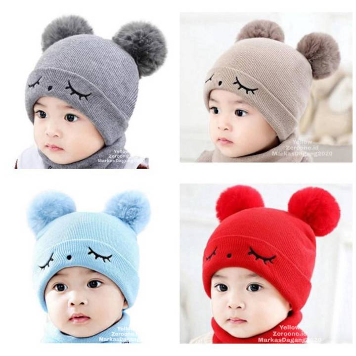 kupluk pom-pom model sleep / kupluk rajut / kupluk anak / kupluk bayi ...