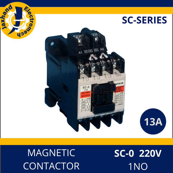 MAGNETIC CONTACTOR SC-0 (13A-220V / 12A-440V) THREE-PHASE 3.5kW/5.5kW ...