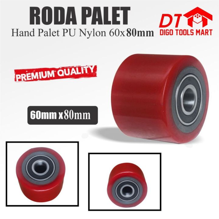 Roda Hand Pallet 80mm x 60mm PU Polyurethane Double Bearing Palet 3inci ...