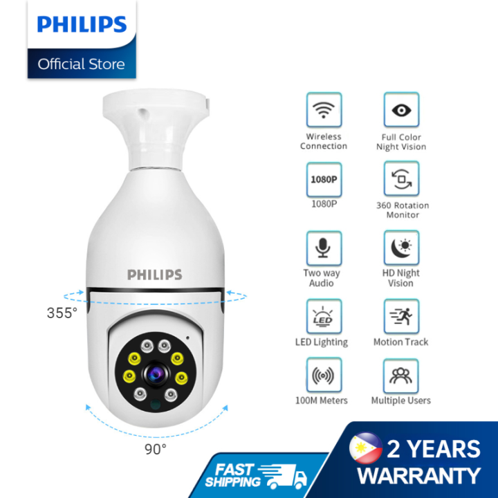 PHILIPS 1080P CCTV Bulb Camera Wireless Indoor Auto Tracking 360° WIFI ...