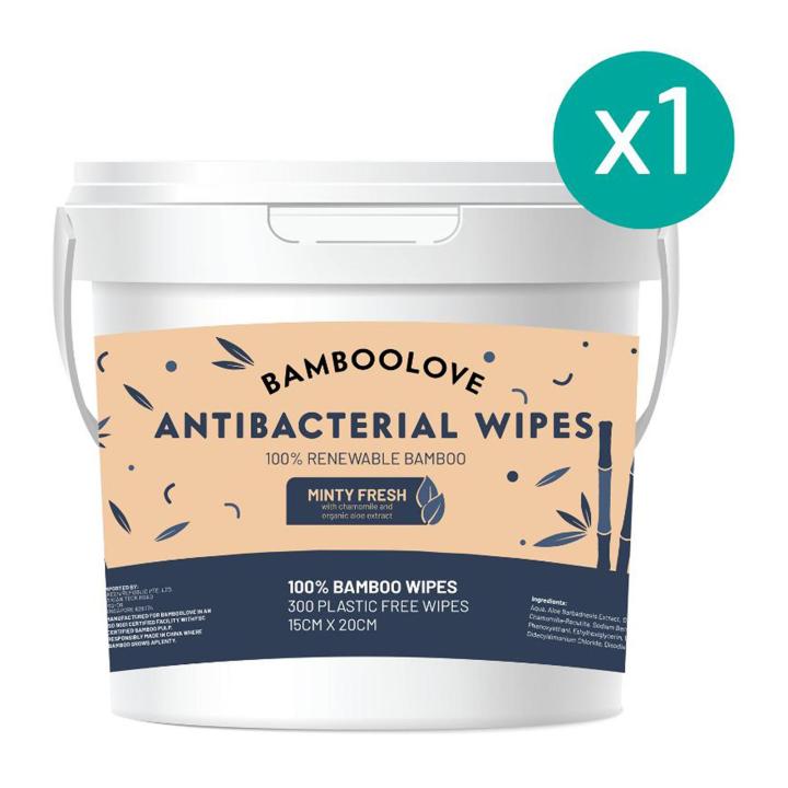 Bamboolove ™ Bamboo Antibacterial Sanitising Wipes 1 Bucket | 300 Wipes ...
