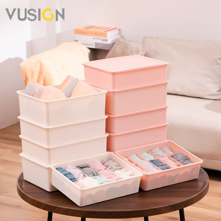 Vusign 15 Grids Underwear Storage Box Cover Stackable Organizer Bra