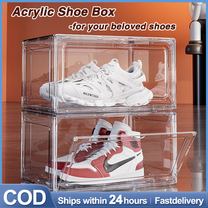 Clear Acrylic Shoe Box Organizer with Magnetic Door, Dustproof ...