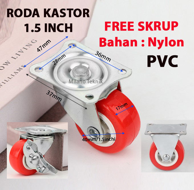 Roda PVC 1.5 inch (Mati-Hidup-Rem) CASTER Taiwan Roda Troli Furniture ...