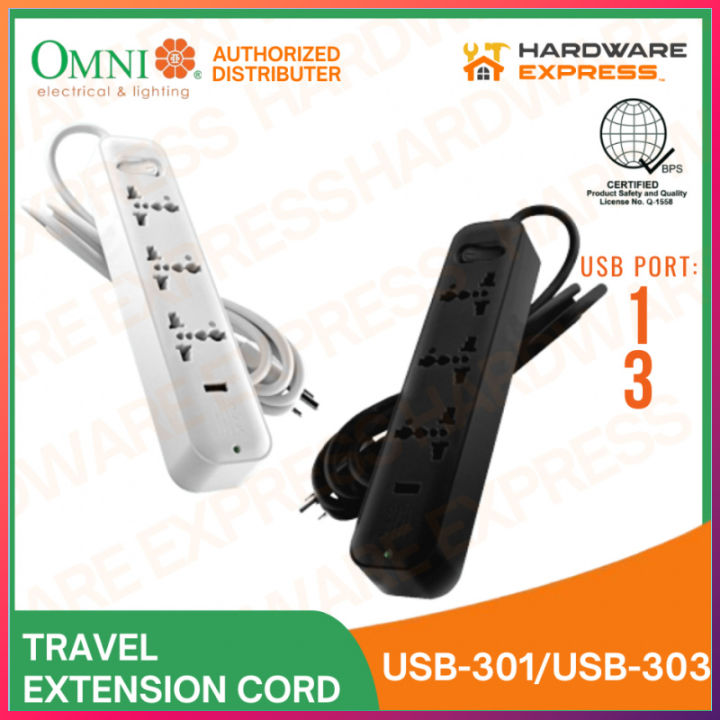OMNI Extension Cord 3 Gang with (1 OR 3 USB outlet) USB-301 USB-303 ...