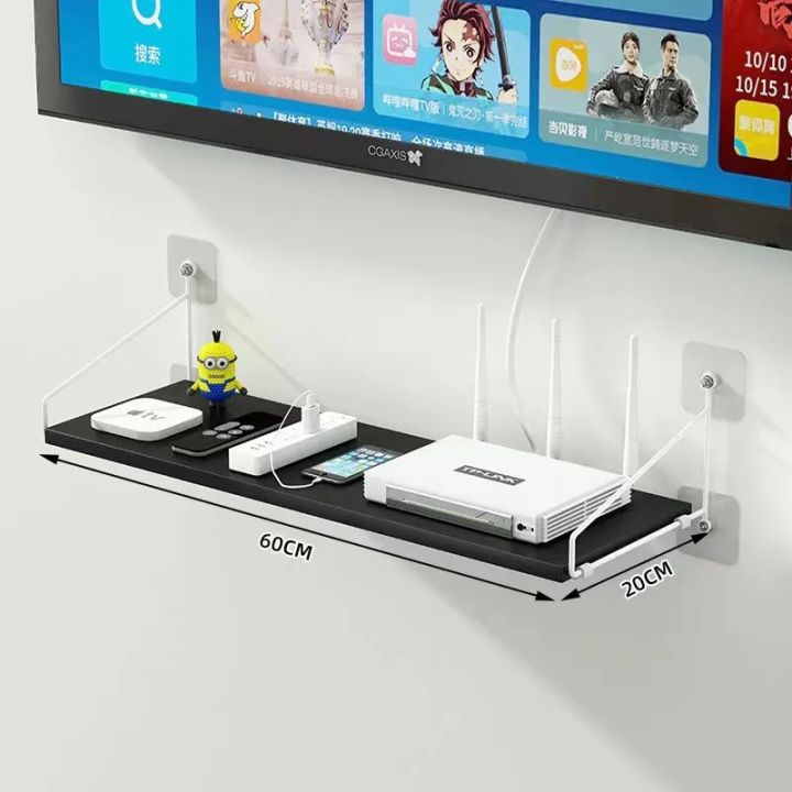 Wall mounted shelves no punching rack TV set-top box storage rack WiFi ...
