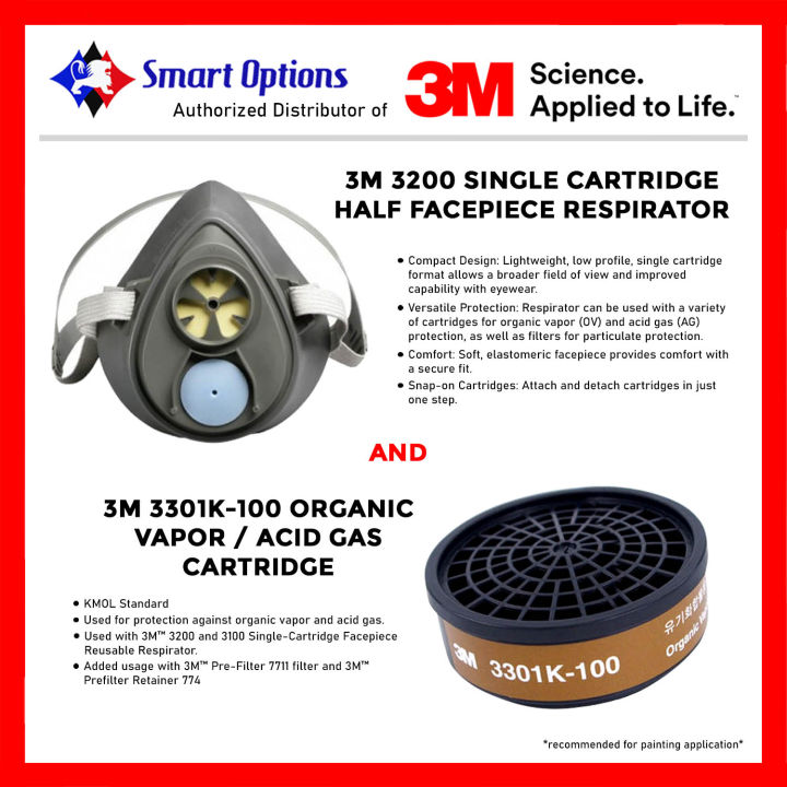 3M 3200 Single Cartridge Half Facepiece Reusable Respirator and 3M ...