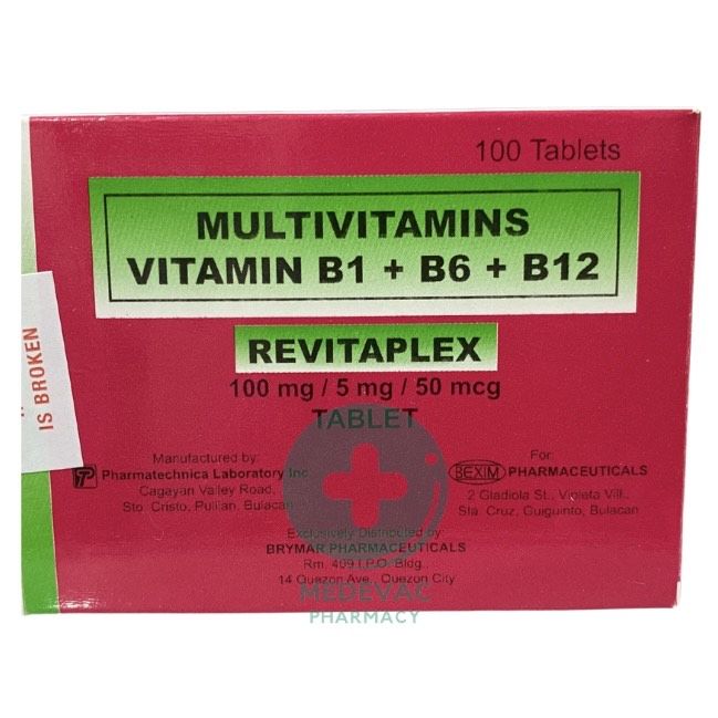 REVITAPLEX (100 Tablets) Vitamin B1 + B6 + B12 Multivitamins 100mg ...