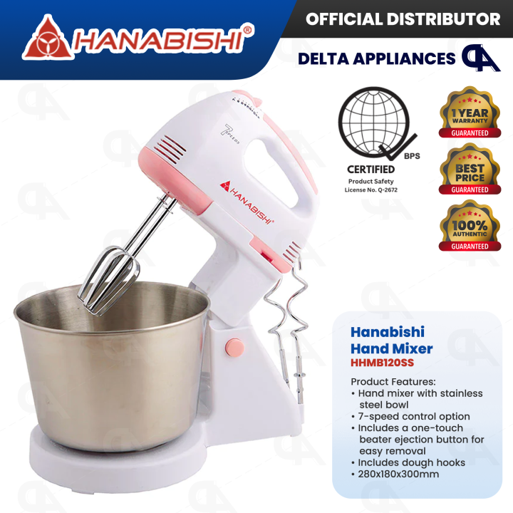 Hanabishi Hand Mixer Stand Mixer 7 Speed Stainless Bowl Original 1 Year ...