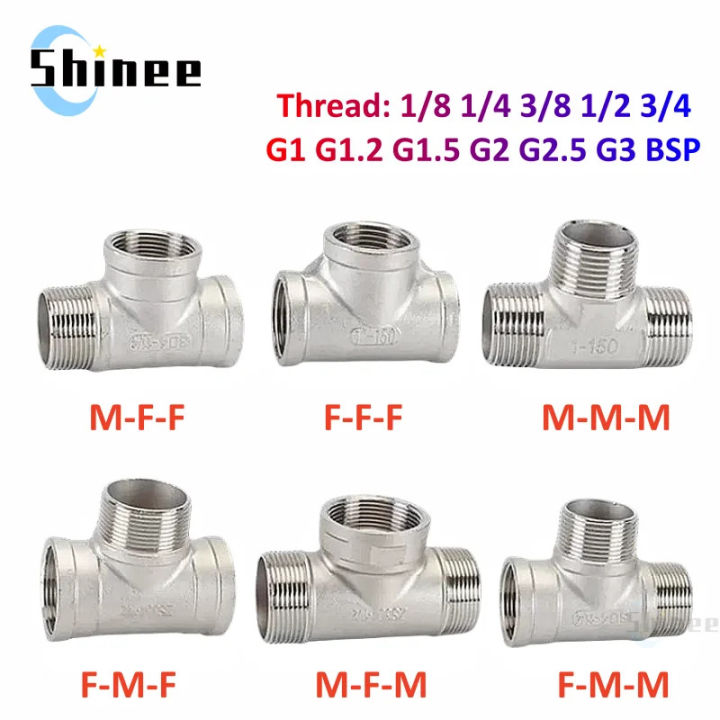 6/DN8/DN15/DN25 male+male+female threaded 3 way tee fitting 1/4" 1/2" 3 ...