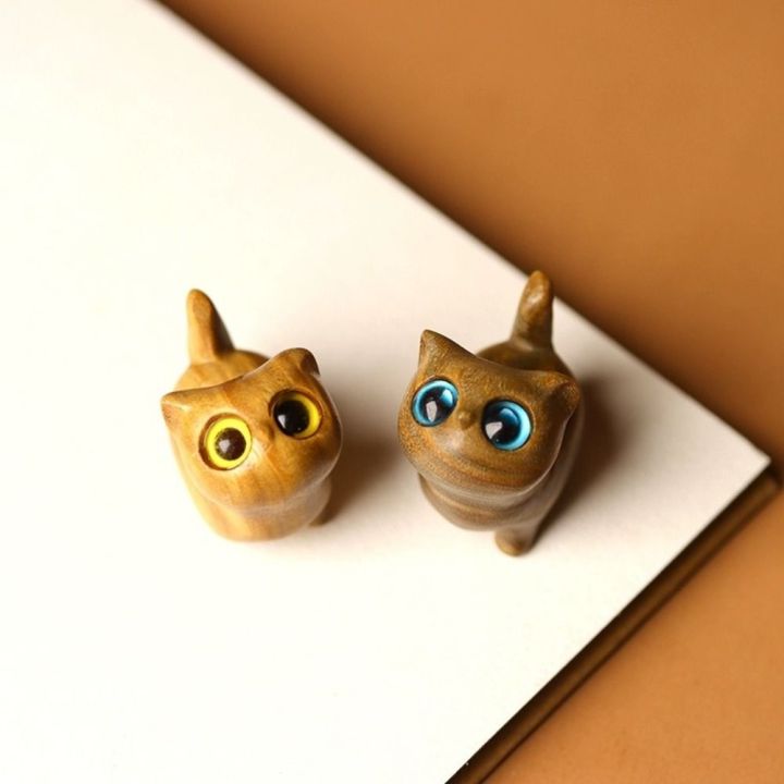 SCOFIELD Sandalwood Cat Figurine Mini Kawaii Animal Sculpture Office ...
