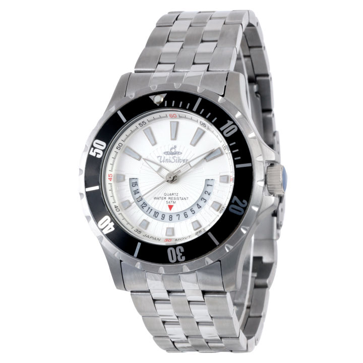 UniSilver TIME Mens Silver / Black Analog Stainless steel watch KW1053 ...