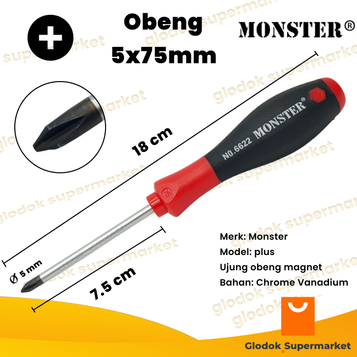Obeng Plus 3 inch Monster Diameter 5mm Panjang Besi 7.5cm Magnet ...