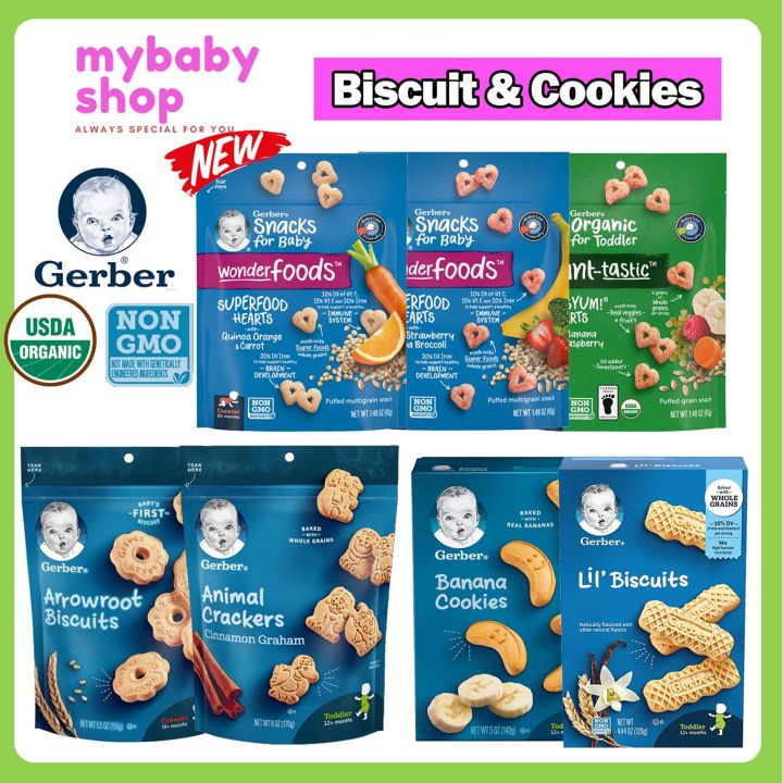 Gerber 8months+/ 12month+ Kids Biscuit Cookies Pack Non GMO -170g/ 155g ...