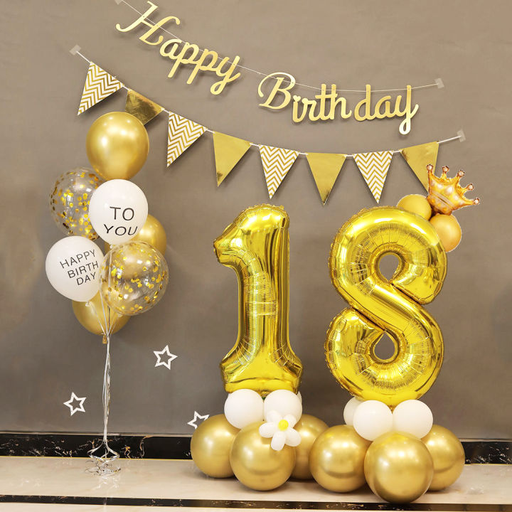 Gold Number Crown Foil Column Balloon 0-9 Birthday Party Baby One Year ...