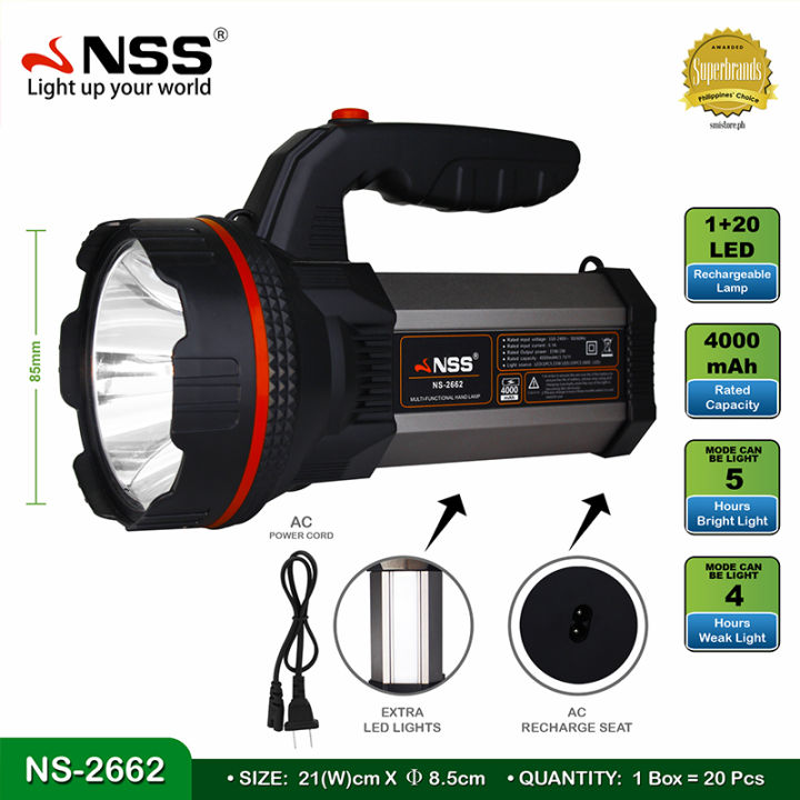 NSS Electric Charge Long Battery Life Led Searchlight Flashlight ...