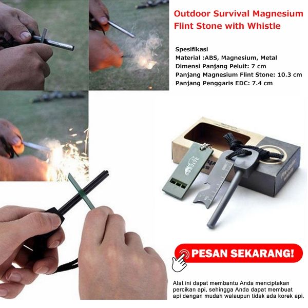 Promo outdoor survival magnesium flint stone dengan peluit alat pembuat ...