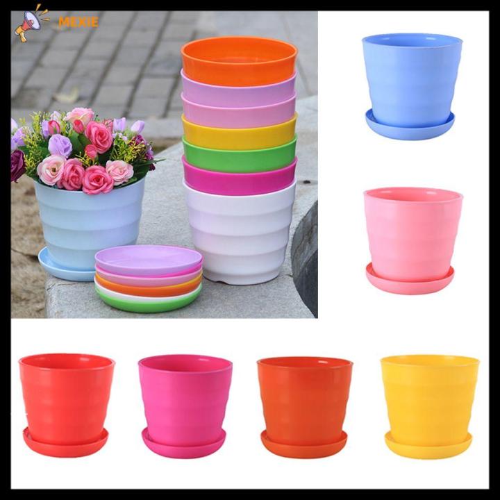 MEXIE พลาสติก ตกแต่งเดสก์ท็อป พร้อมถาด พืชสีเขียว กระถางต้นไม้อวบน้ำ ...