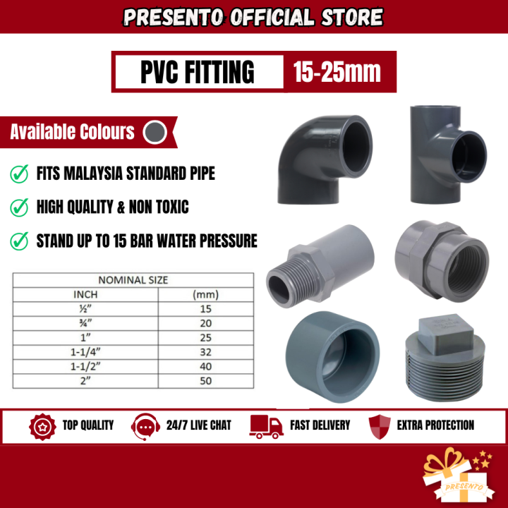 15-25mm PVC Pipe Fitting Paip PVC Connector Socket Elbow Tee Valve Socket Plug End Cap U Clip PT ...