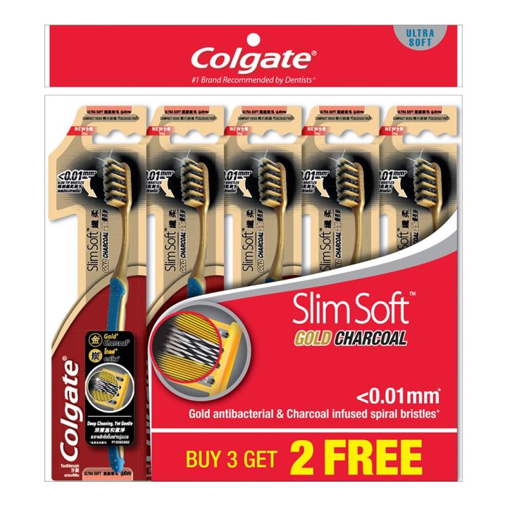 Colgate Toothbrush Slim Soft Charcoal Gold 0.01mm Buy 3 Free 2 | Lazada