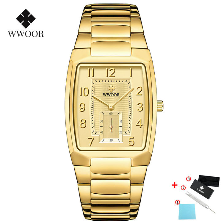 WWOOR Elegant Lady Square Watches Gold Quartz Stainless Steel Sport ...