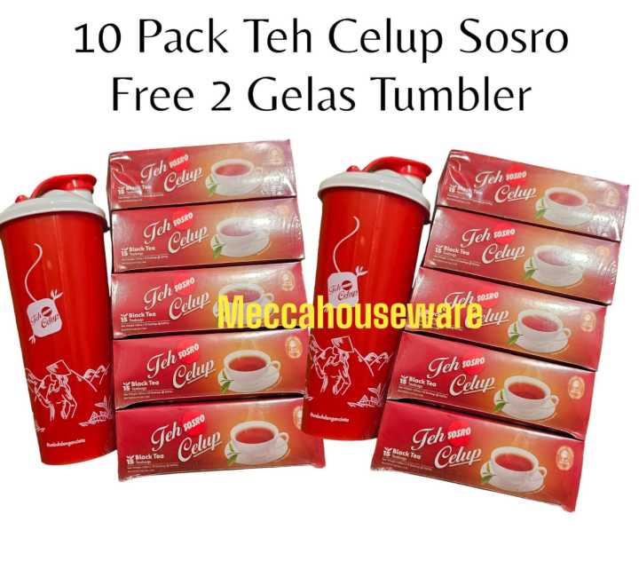 10 Box Teh Celup Sosro ( 15 kantong ) Free 2 Gelas Tumbler Cantik 500 ml | Lazada Indonesia