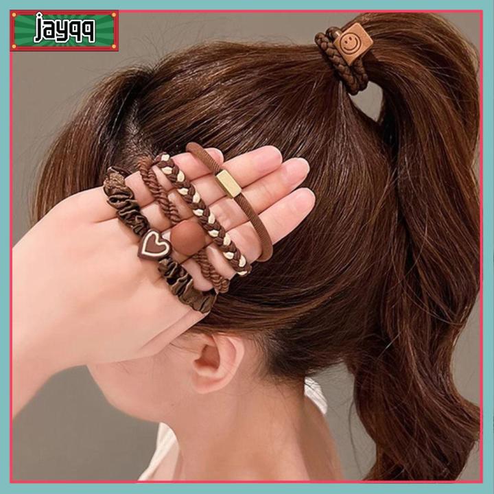 JAYQQ 5/10Pcs ง่ายๆ ชุดผูกผมถัก แถบยางรัด อีลาสติก ที่มัดผมหางม้า ชุดคลุมศีรษะ อุปกรณ์เสริมผม ...