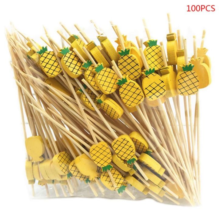 100 Pcs Disposable Bamboo picks Food Fruit Pineapple Toothpicks Picnic ...