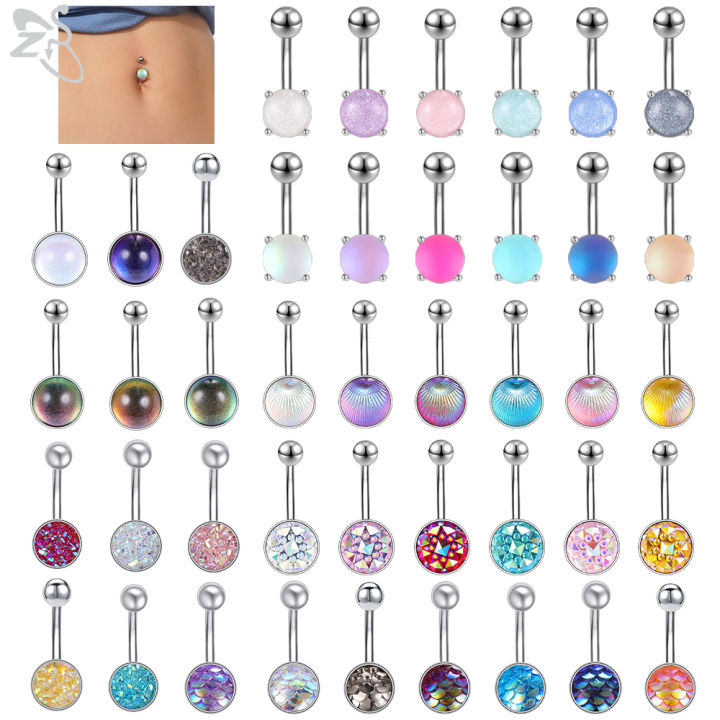 ZS 3 Pcs/lot Colorful Stainless Steel Navel Piercings Frosted Sequins ...