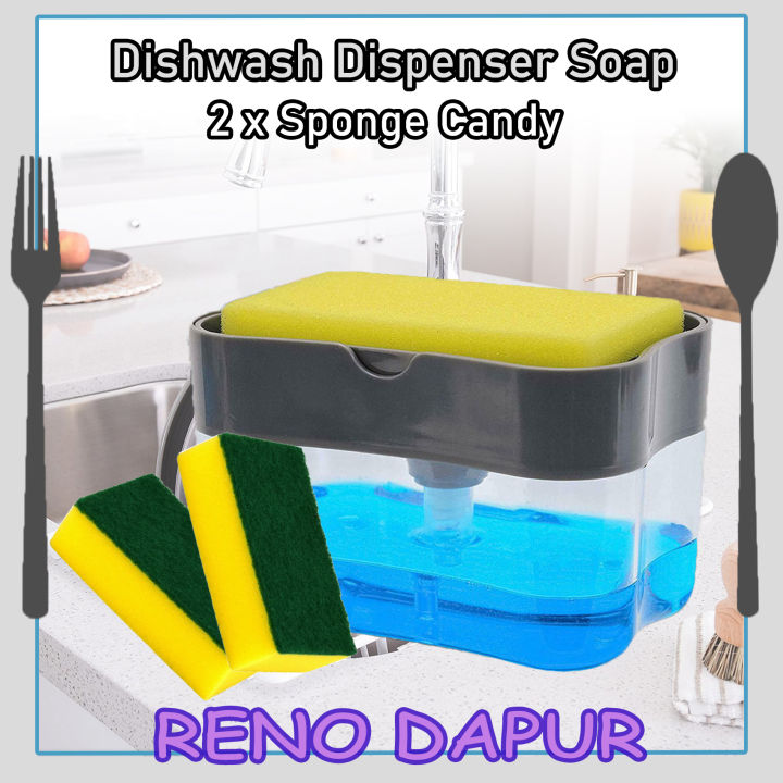 [RENO DAPUR] DISHWASH DISPENSER SOAP DISPENSER & SPONGE CADDY (Random color) Sponge Box Holder ...