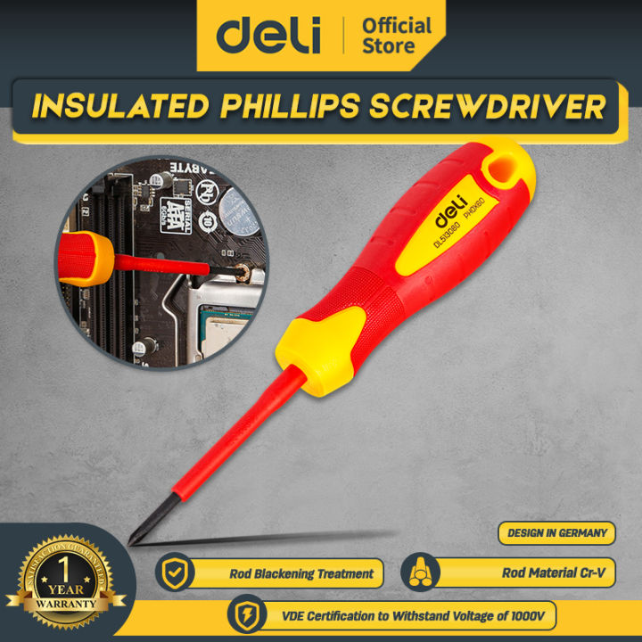 Deli Obeng Listrik Insulasi 1000 Volt / Insulated Phillips Screwdriver ...