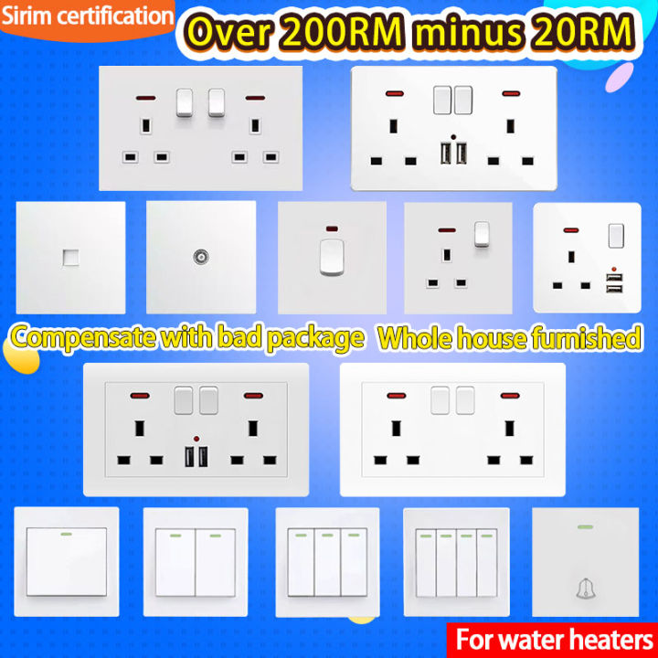 White Panel Switch 13amp Modern Lighting Switch Universal 3 Pin Plug ...