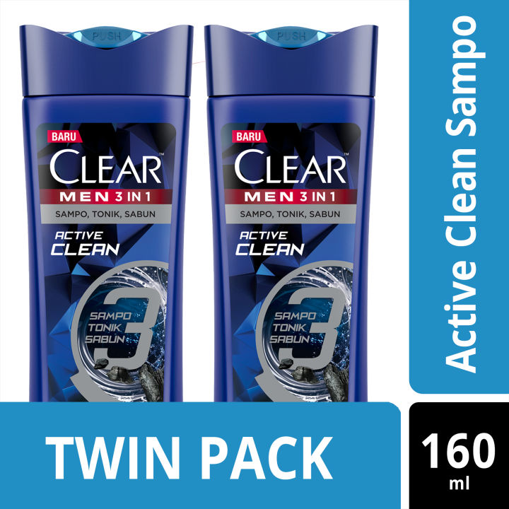 Clear Men 3-in-1 Shampo Active Clean Bottle 160ml TWINPACK | Lazada ...