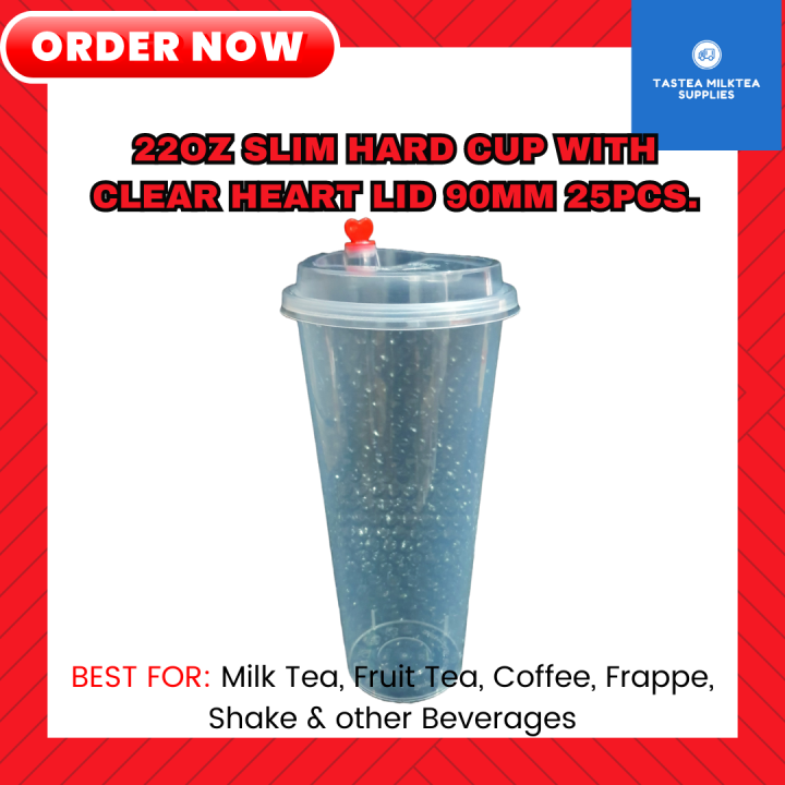 Plastic Cups / Milk tea Cups - 22OZ Slim Hard Cup with Heart Lids Cups ...