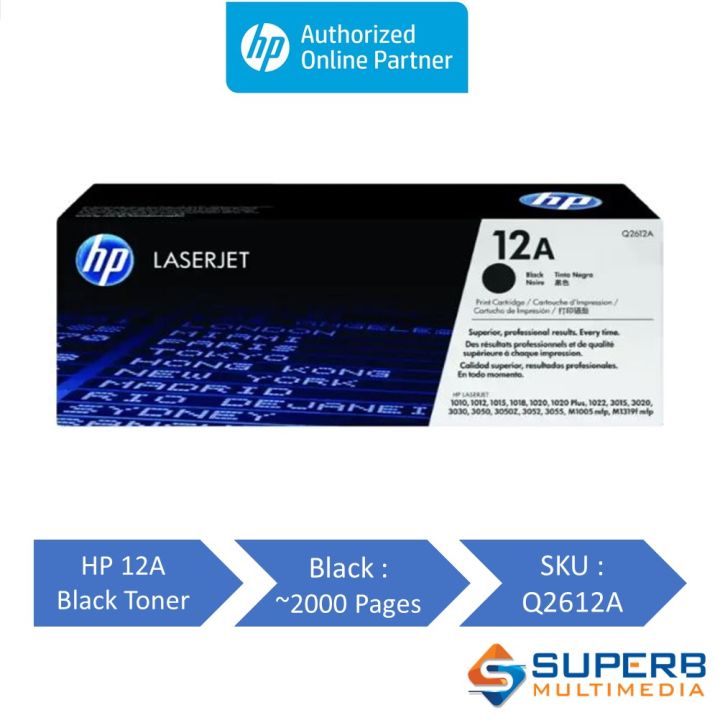 HP 12A Black Original LaserJet Toner [Q2612A] | Lazada