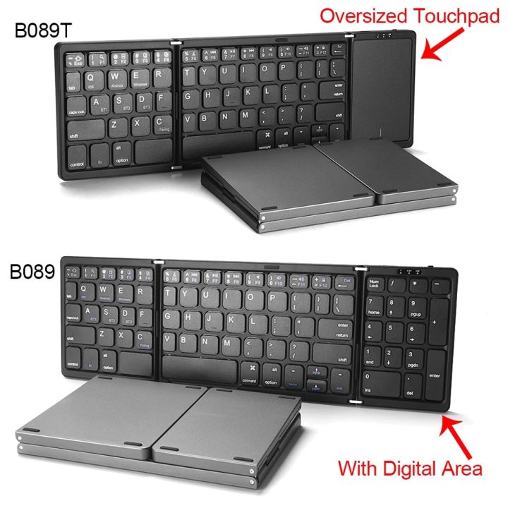 Portable Mini Three Folding Bluetooth Keyboard 64 Keys Wireless Foldable Touchpad Keypad For Ios