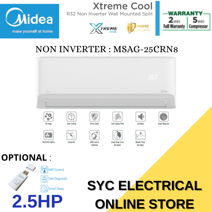 MIDEA 2.5HP XTREME COOL SERIES NON-INVERTER R32 AIR CONDITIONER MSAG-25CRN8 | Lazada