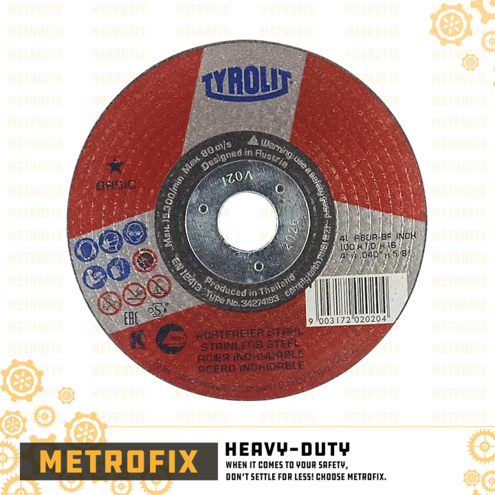 Tyrolit Cutting Disc 4 for Metal & Stainless Steel - 25 pcs per box - 105 x 1 x 16mm - 15300 rpm ...